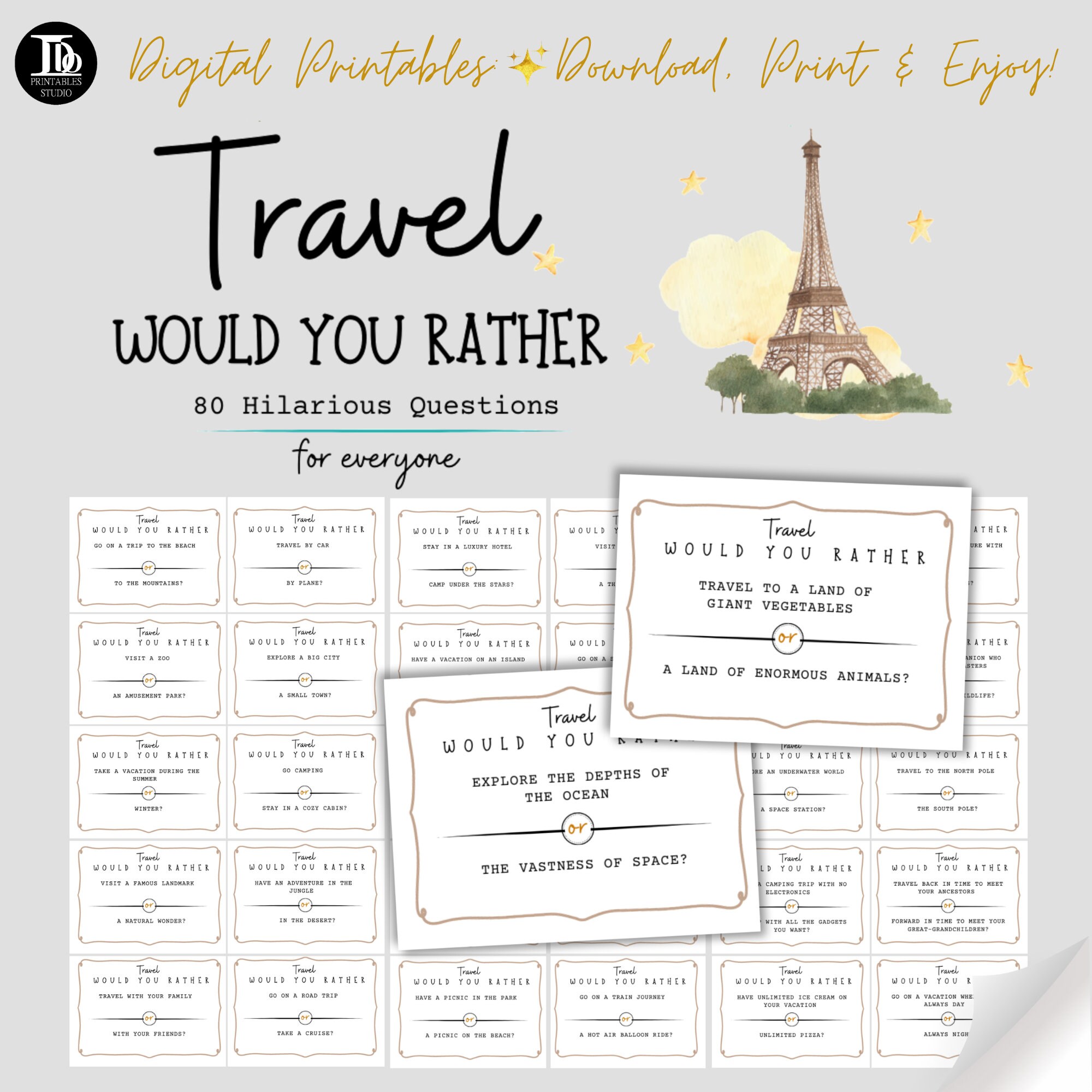 Travel Would You Rather Printable Question Cards for Reunions, Families ...