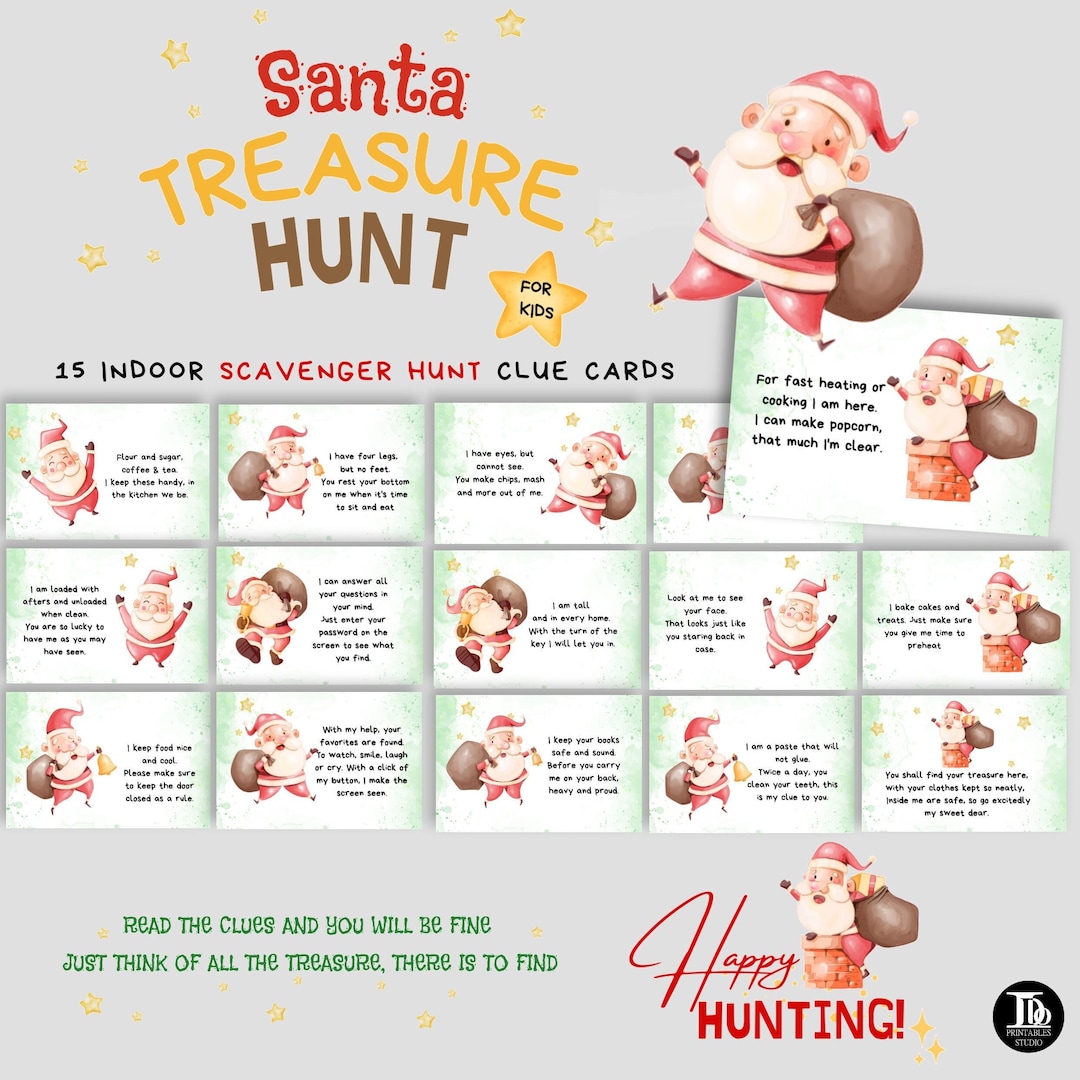 Santa Present Hunt for Kids | Christmas Treasure Hunt Clue Cards | Fun ...