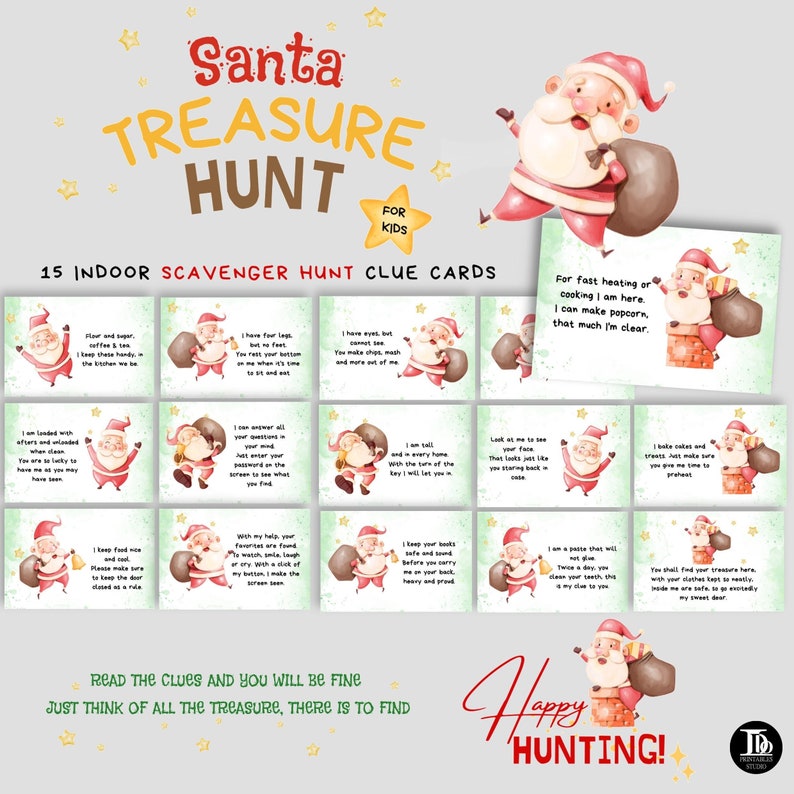 Santa Present Hunt for Kids | Christmas Treasure Hunt Clue Cards | Fun ...