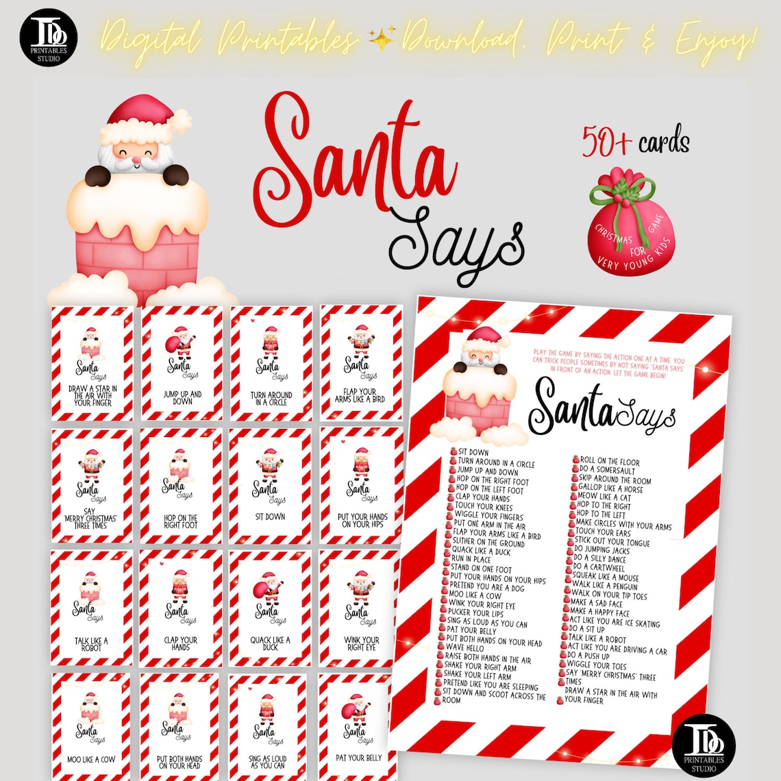 Christmas Printable 'santa Says' Game for Kids | Simon Says | Holiday ...