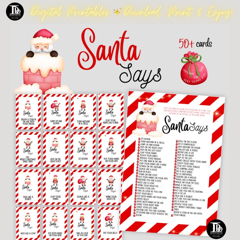 Christmas Printable 'santa Says' Game for Kids | Simon Says | Holiday ...