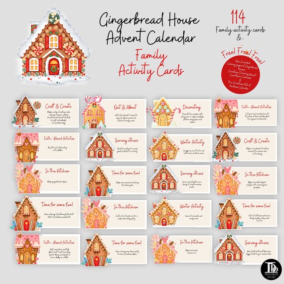 Gingerbread House Christmas Advent Activity Cards Family Fun | Etsy
