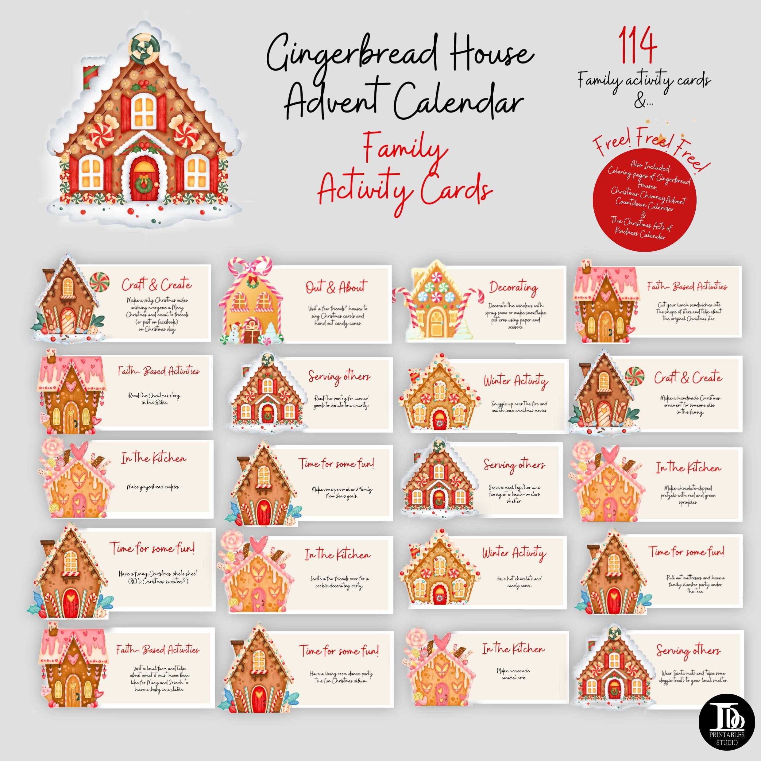 Gingerbread House Christmas Advent Activity Cards Family Fun - Etsy UK