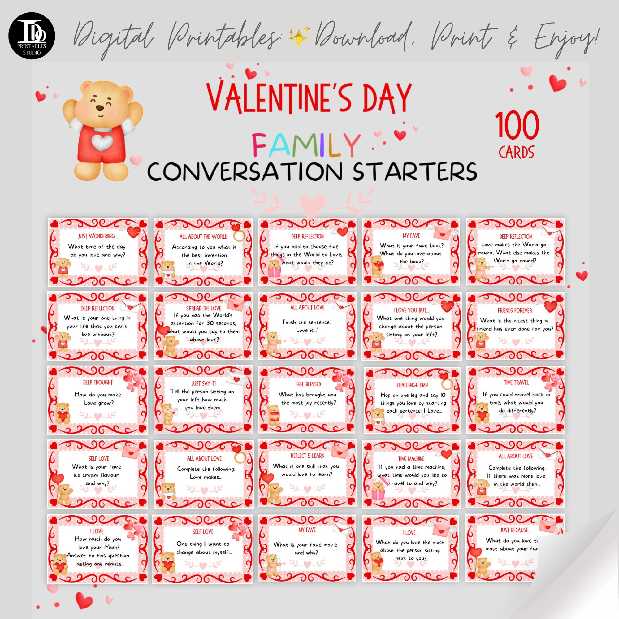 Valentines Family Conversation Starter Cards | Dinner Table Activity ...