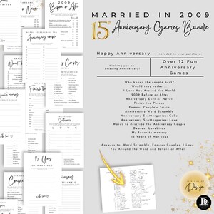 15th Wedding Anniversary Games Bundle Married in 2009 Anniversary Party ...