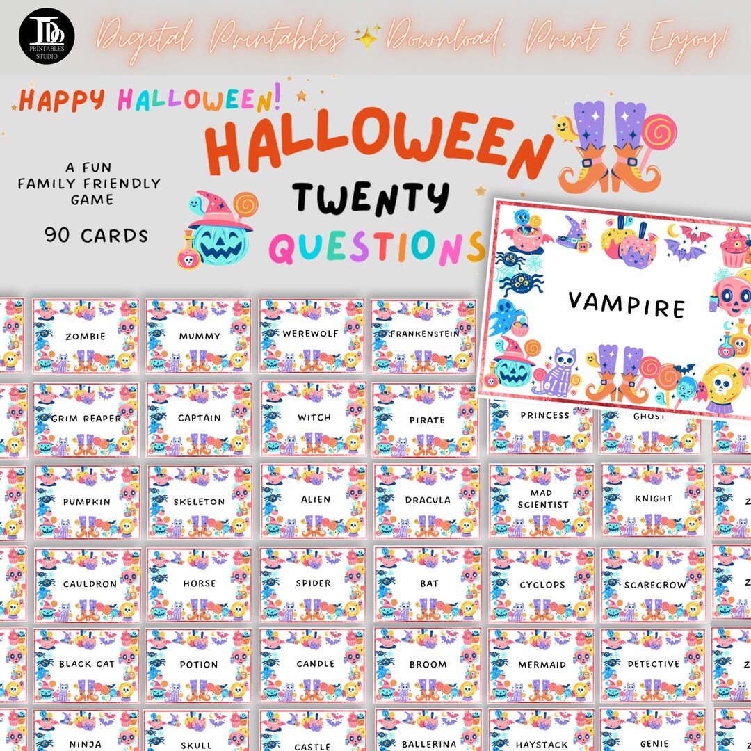 Halloween Twenty Question Game Cards | Family Friendly Halloween Party ...