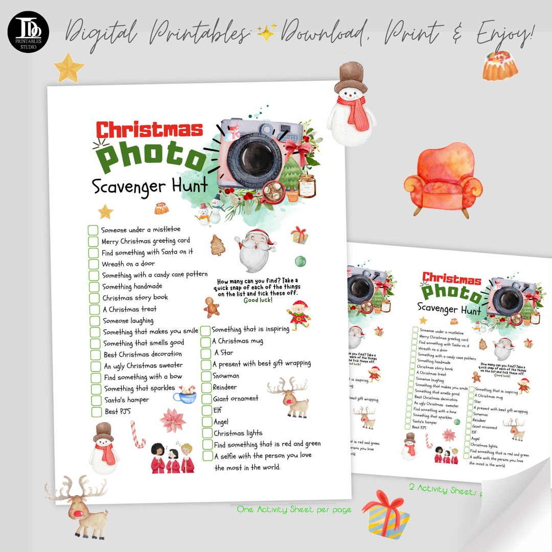 Christmas Day Photo Scavenger Hunt for Kids | Christmas Treasure Hunt ...
