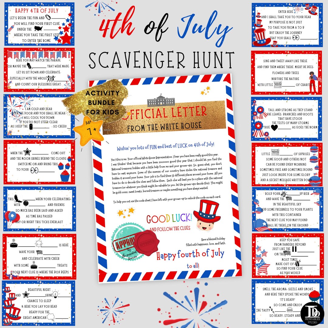 Fourth of July Scavenger Hunt Bundle / Scavenger Hunt Clues / - Etsy