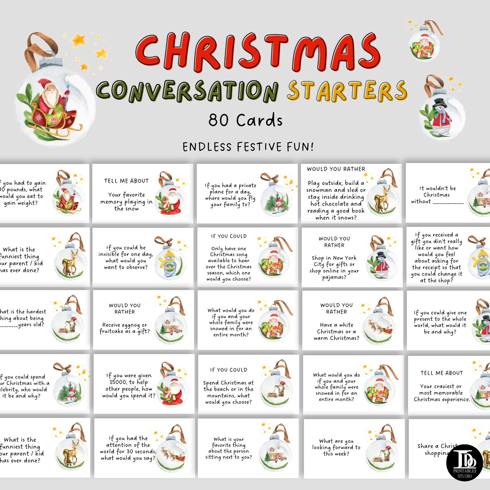 Christmas Conversation Cards Family Friendly Conversation - Etsy