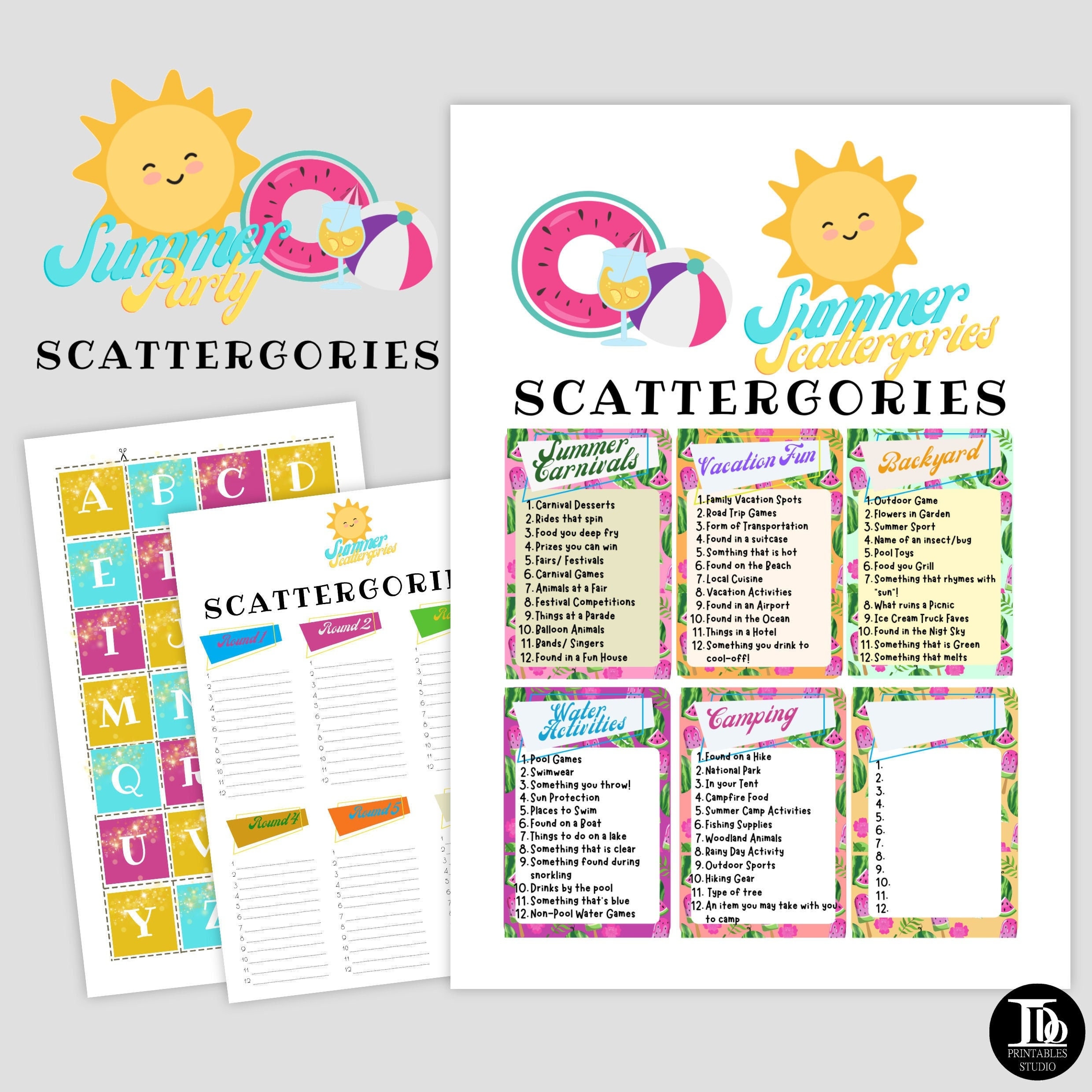 Summer Party Scattergories Game | Family Trivia | Summer Holidays ...
