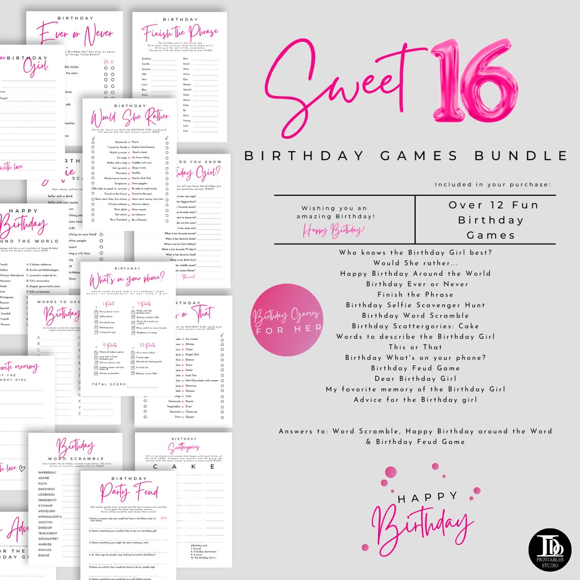 Sweet 16 Games Bundle Printable Sweet 16 Birthday Party - Etsy Canada