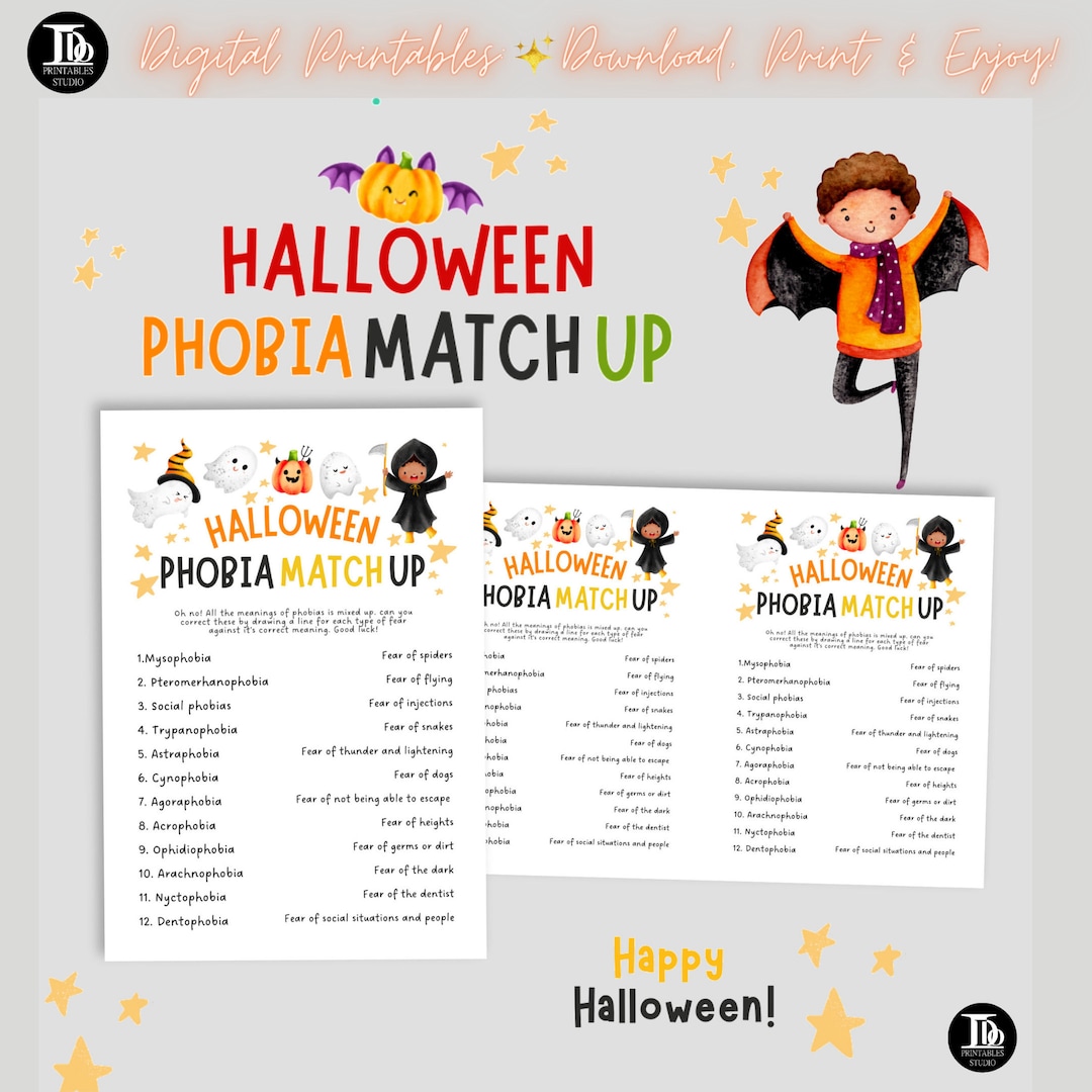 Halloween Phobia Match up Game | Halloween Activity | Printable ...