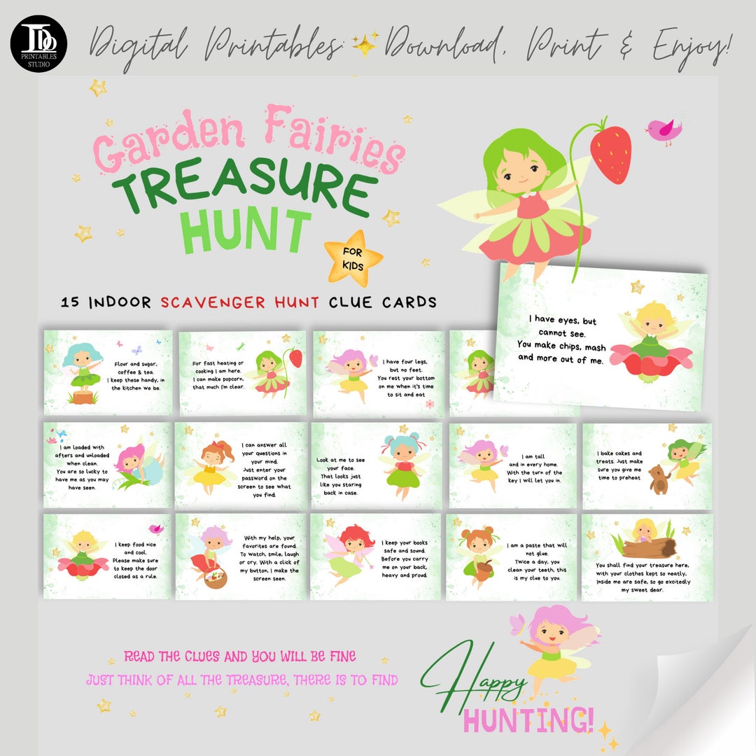 Printable Garden Fairies Birthday Party Treasure Hunt for Kids | Indoor ...
