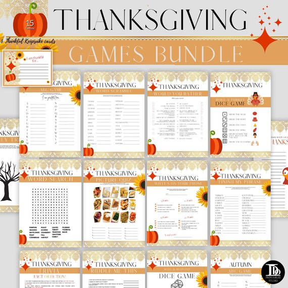 Thanksgiving Games Bundle / Autumn Fall Party Games / Family | Etsy