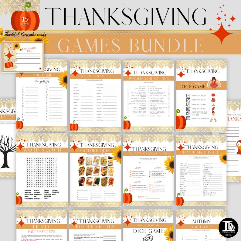Thanksgiving Games Bundle / Autumn Fall Party Games / Family - Etsy