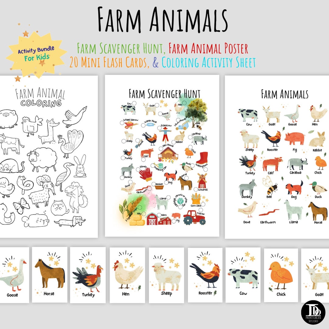 Farm Animal Activity Bundle for Kids Farm Scavenger Hunt - Etsy