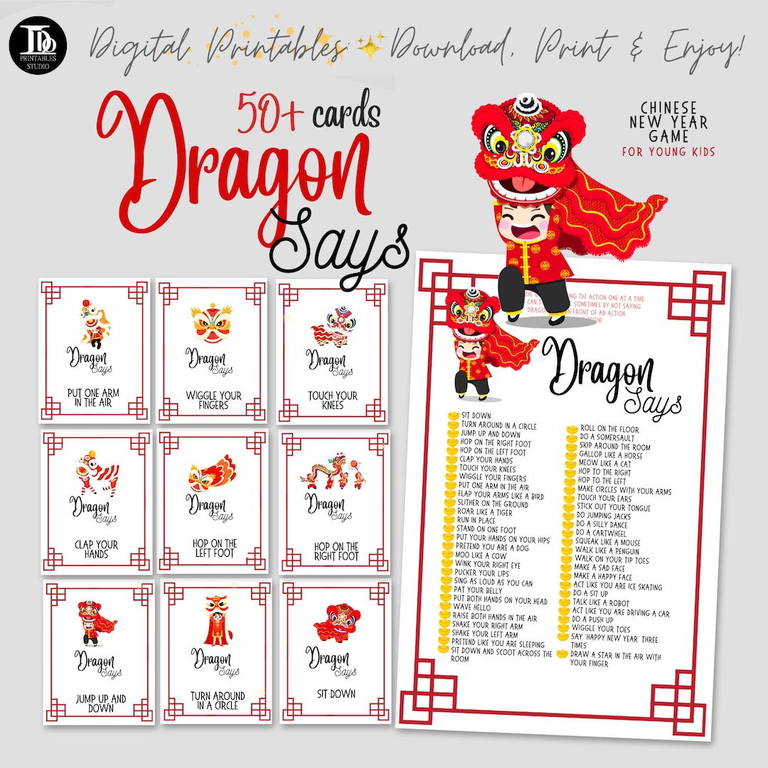 Chinese New Year Kids Party Activity Cards | Dragon Says Game | Stay at ...