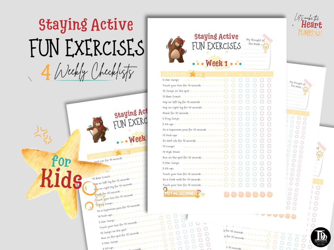 Fitness Activity Checklist for Kids Staying Active Fun - Etsy