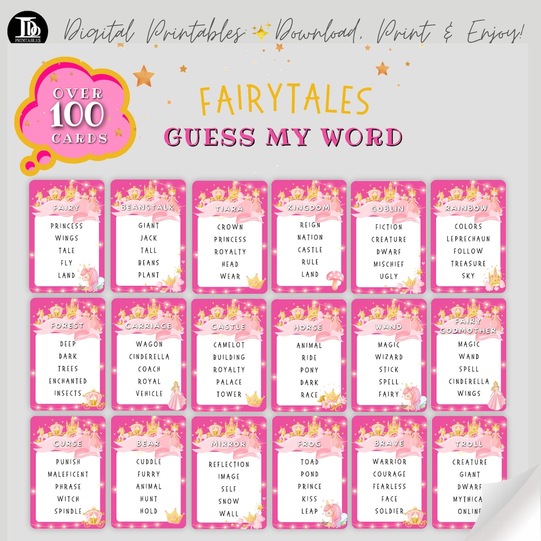 Fairytales Word Game Cards | Fairy Princess Party Game | Forbidden ...