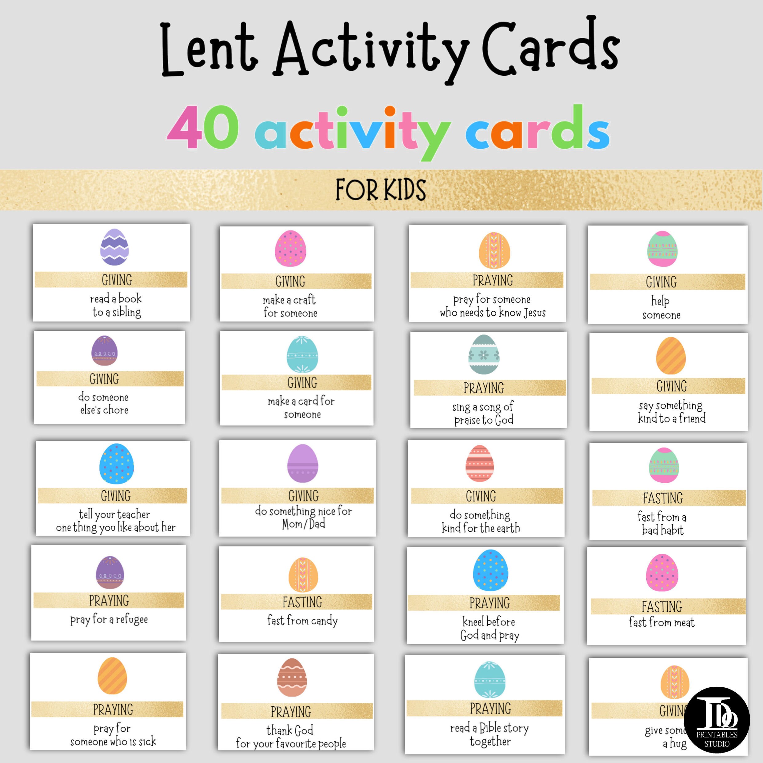 Printable 40 Lent Activity Cards / Lenten Activity for - Etsy