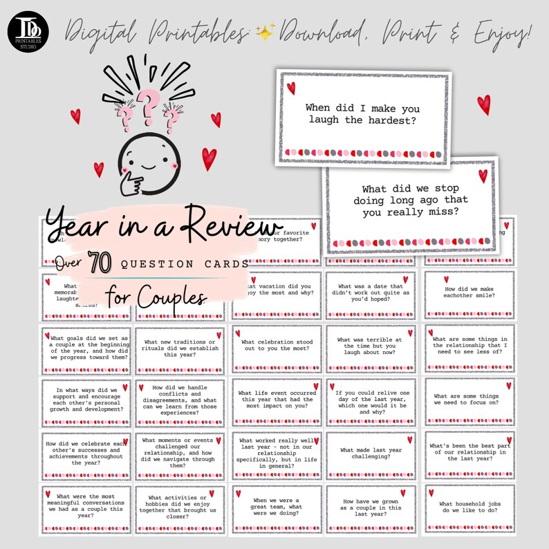 Year in Review Question Cards for Couples | Printable Couple New Year ...