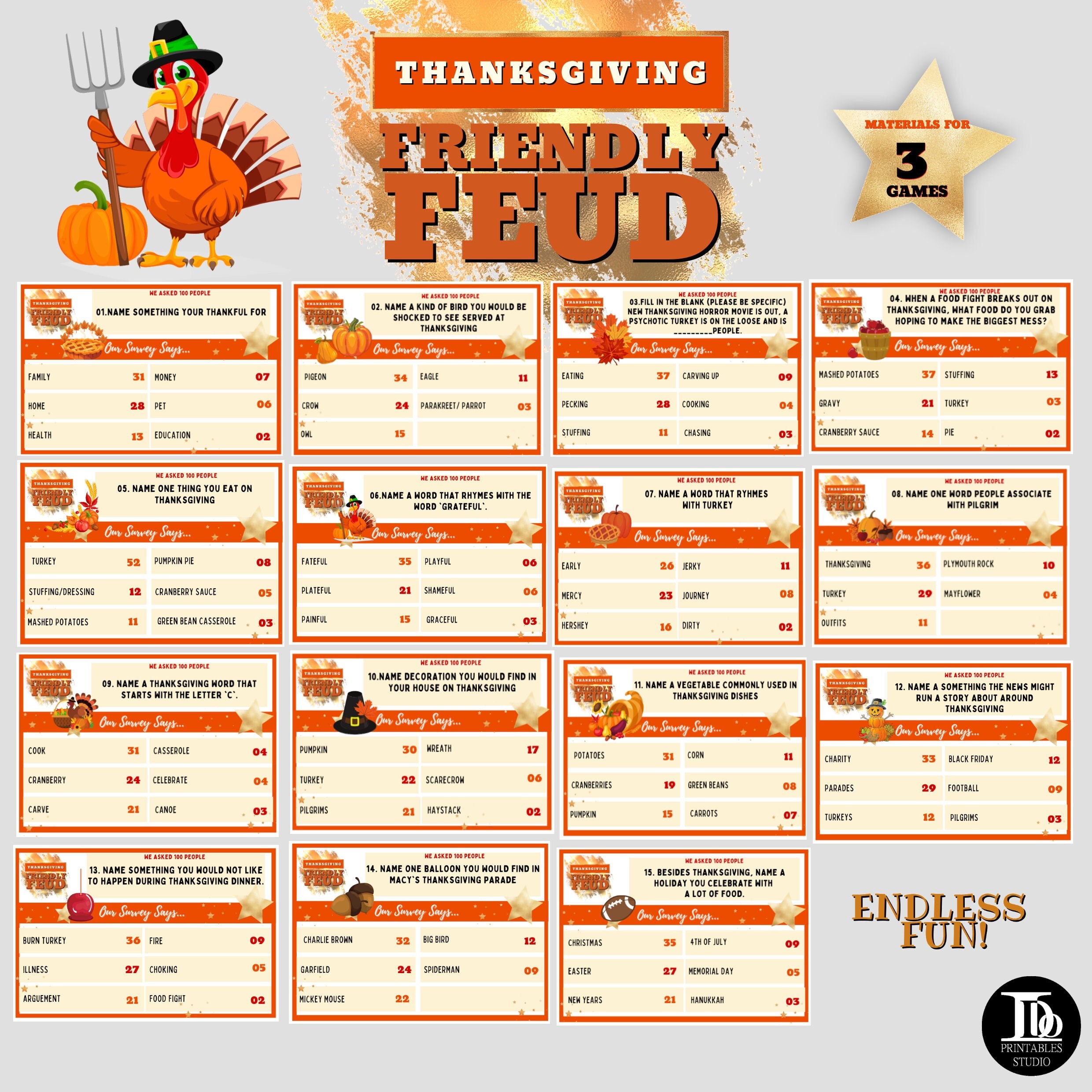 Thanksgiving Friendly Feud Family Trivia Thanksgiving | Etsy