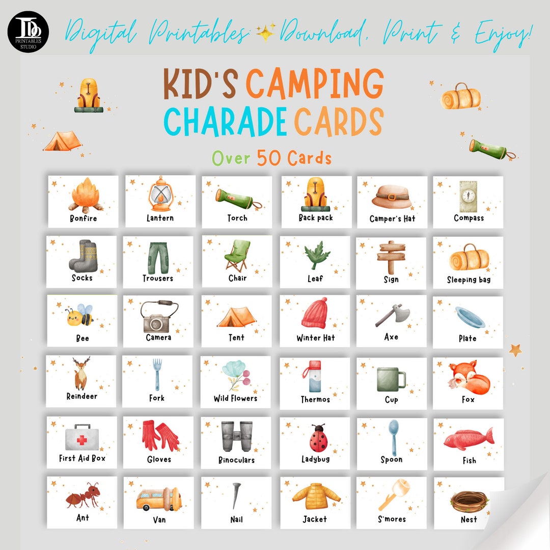 Camping Charades Game for Kids | Printable Memory Game | Children's ...