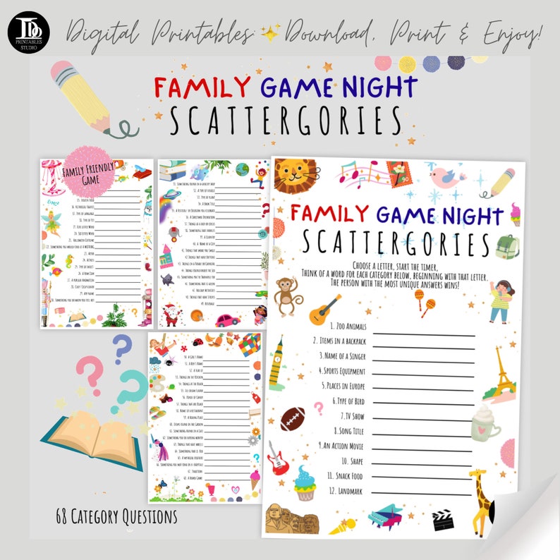Family Game Night Scattergories | Family Friendly Quiz | Word Game ...
