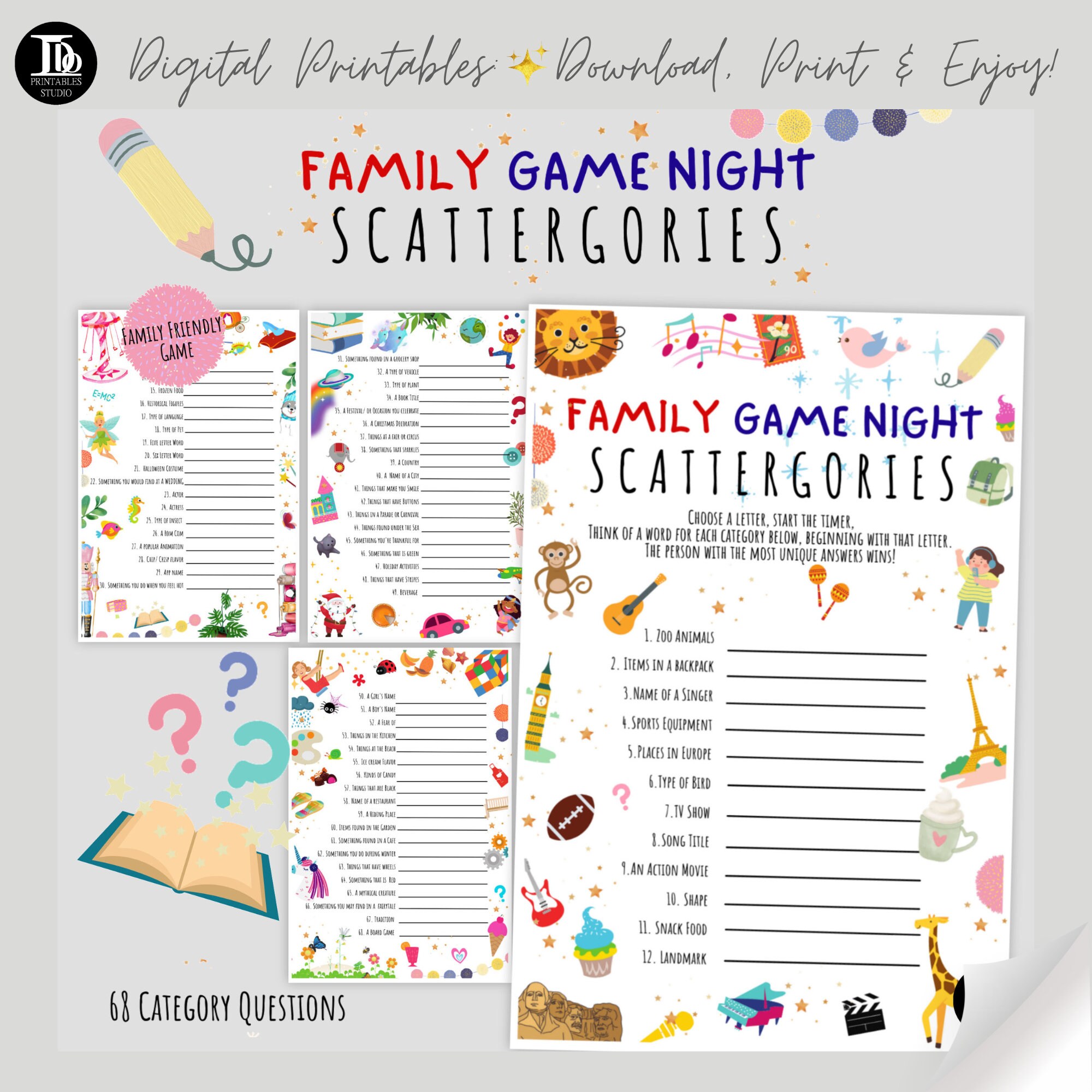 Family Game Night Scattergories | Family Friendly Quiz | Word Game ...