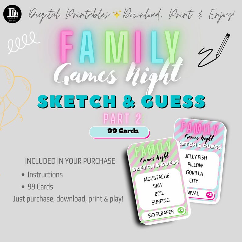 Family Games Night Printable Game Cards Holiday Games for Family Gift ...