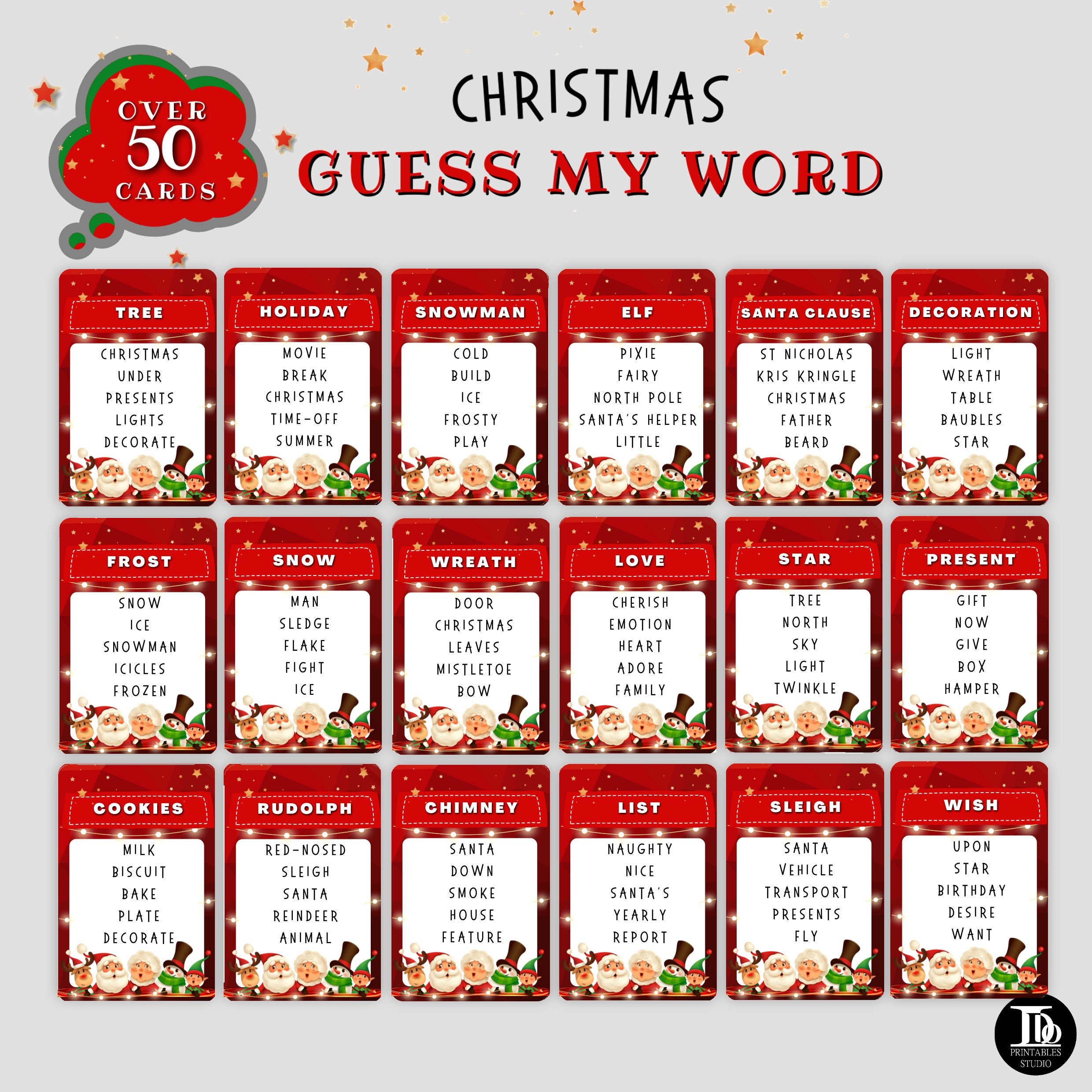 Printable Christmas Word Game Cards Christmas Party Game - Etsy