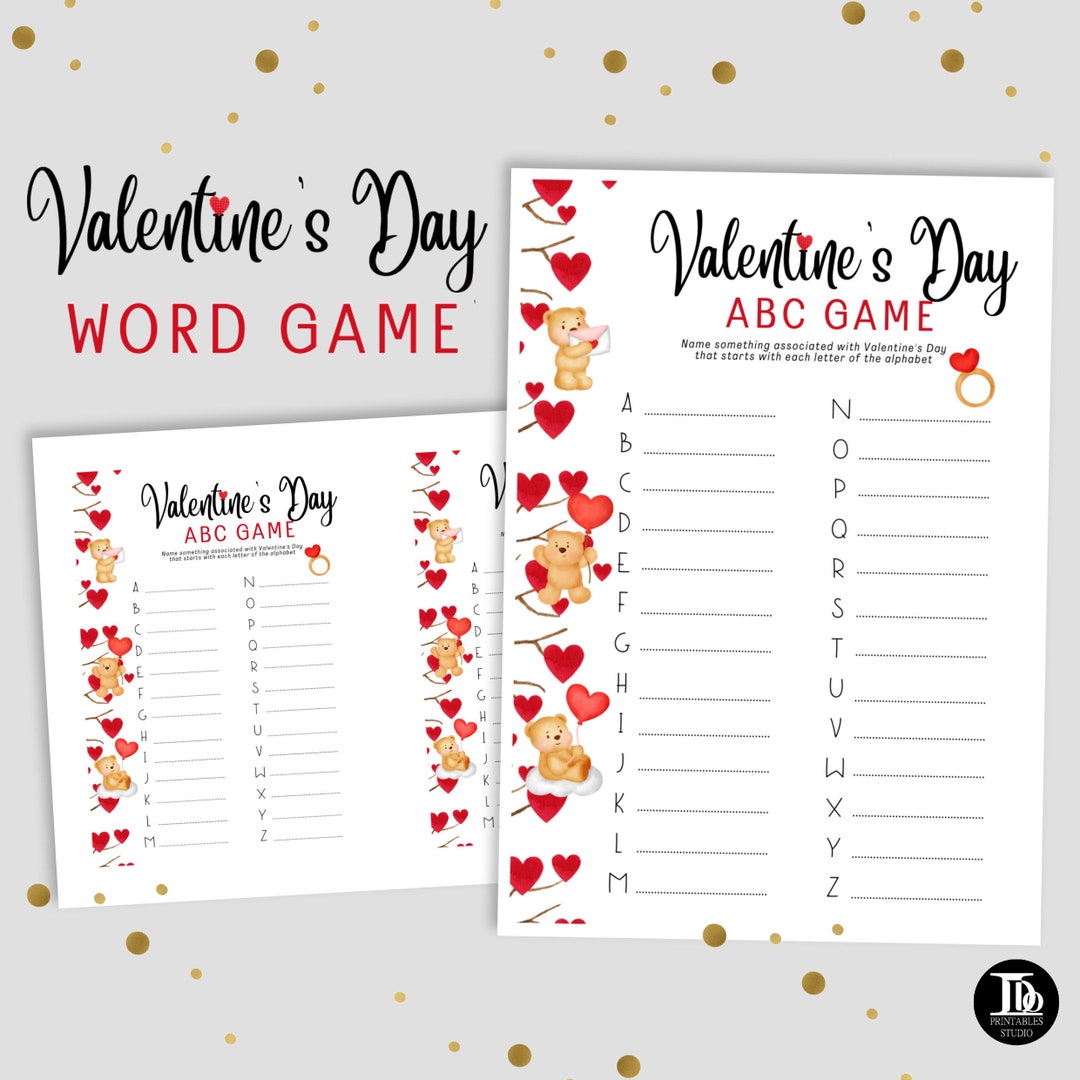 Printable Valentine's Day ABC Word Game | Valentine's Day Party Game ...