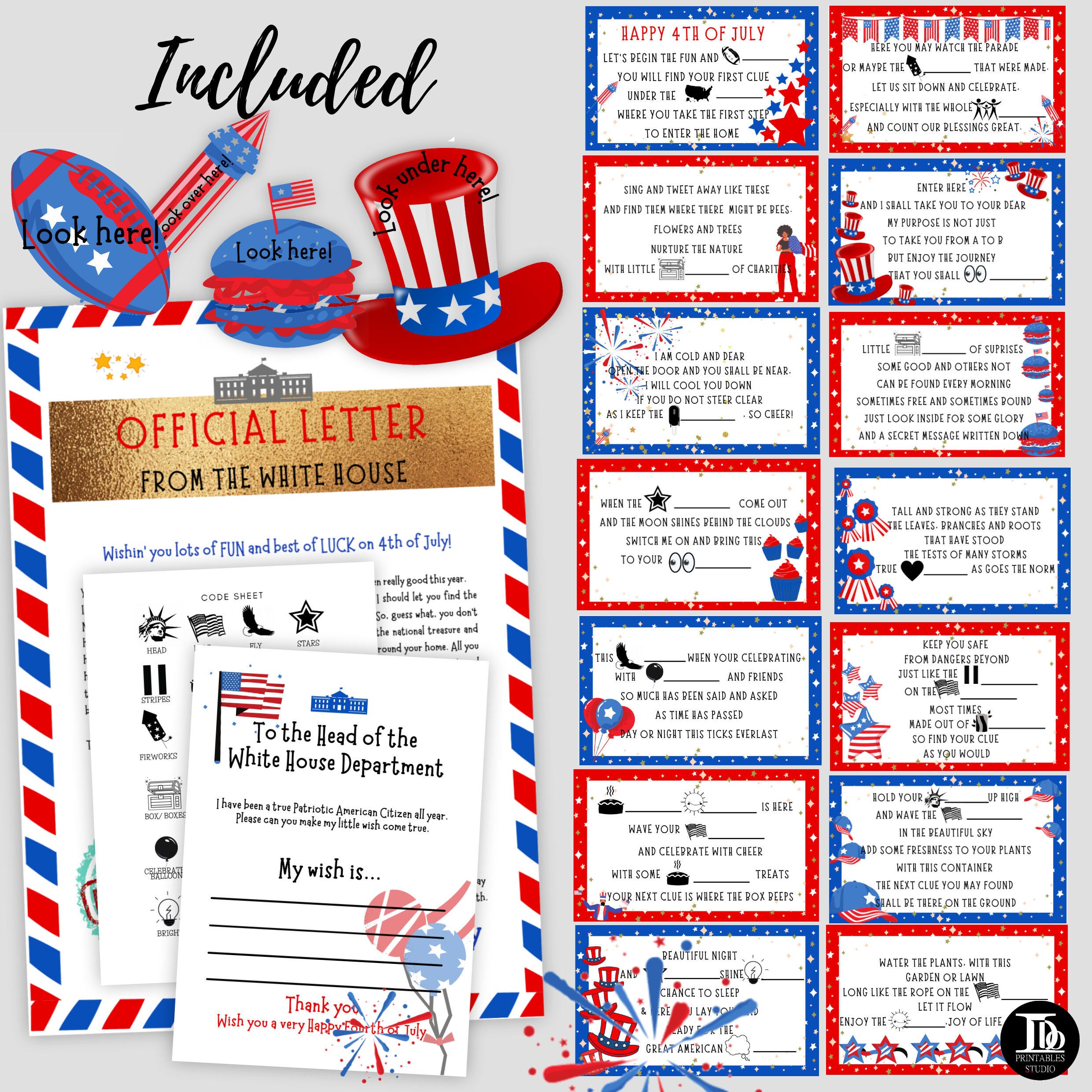 Fourth of July Scavenger Hunt Bundle / Scavenger Hunt Clues / Treasure ...