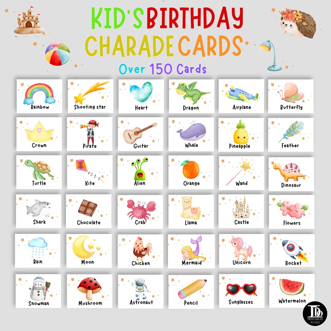 Birthday Charades Game for Kids Travel Games Printable - Etsy