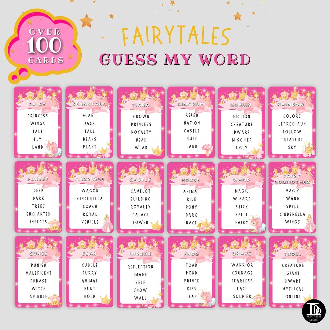 Fairytales Word Game Cards Fairy Princess Party Game - Etsy