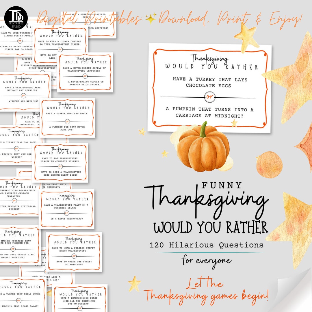 Thanksgiving Dinner Icebreaker Would You Rather Question Cards for ...