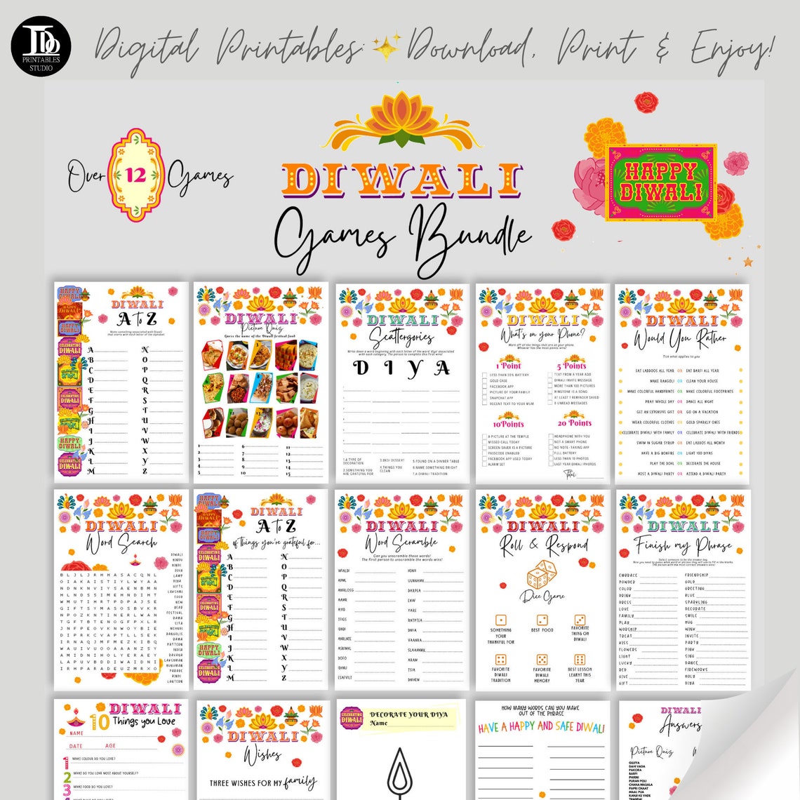 Diwali Party Family Friendly Games Bundle | Diwali Scattergories ...