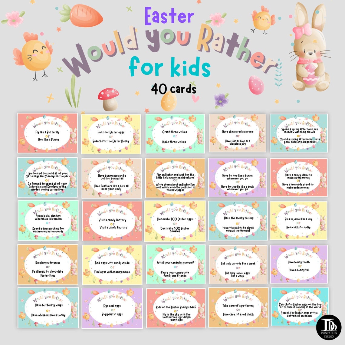 Easter Would You Rather Question Cards for Kids Easter Fun - Etsy