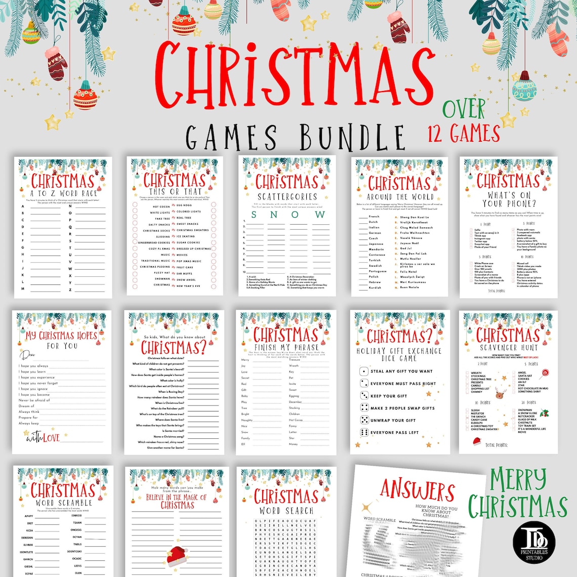 Christmas Game Bundle Family Christmas Games Christmas - Etsy