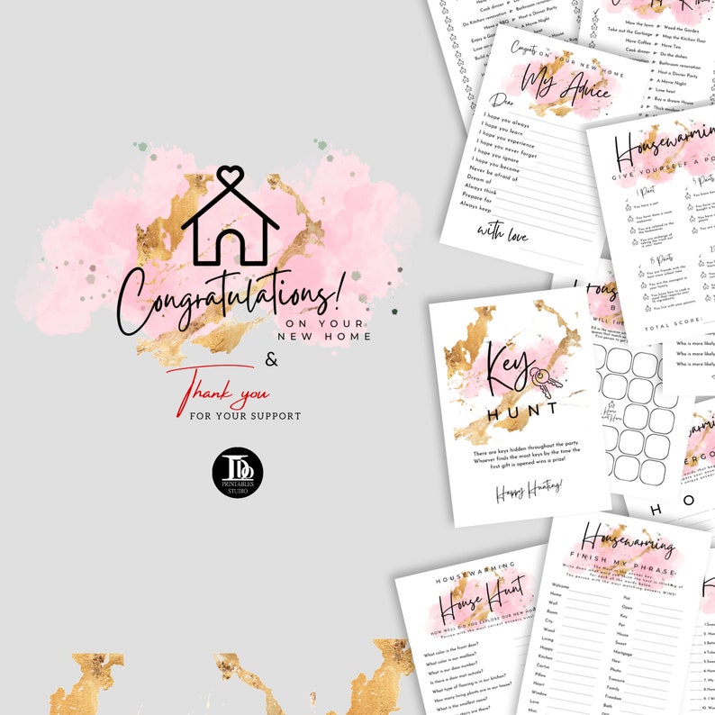 Housewarming Games Bundle Pink Gold Marble Design Printable ...
