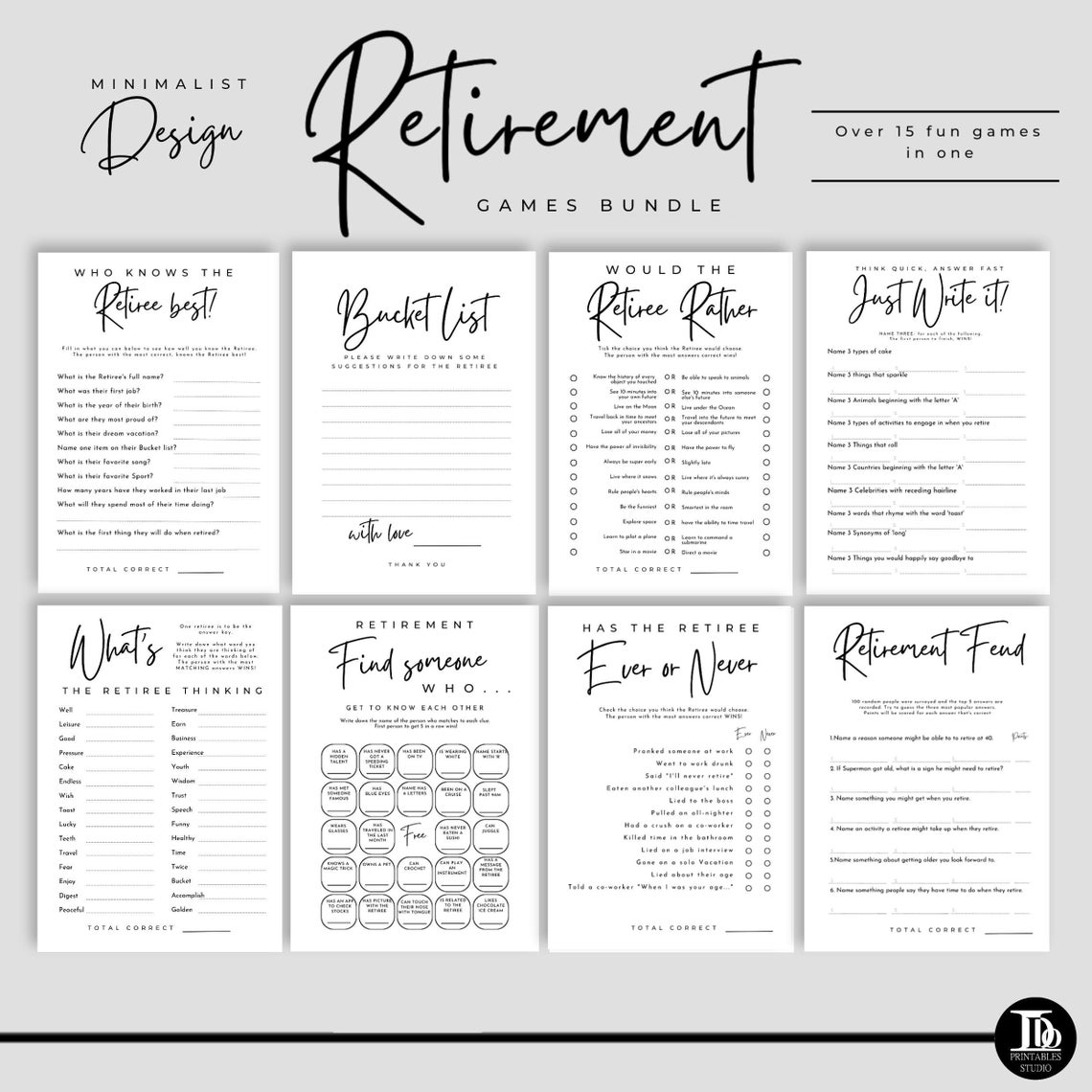 Minimalist Retirement Games Bundle Surprise Retirement Party - Etsy