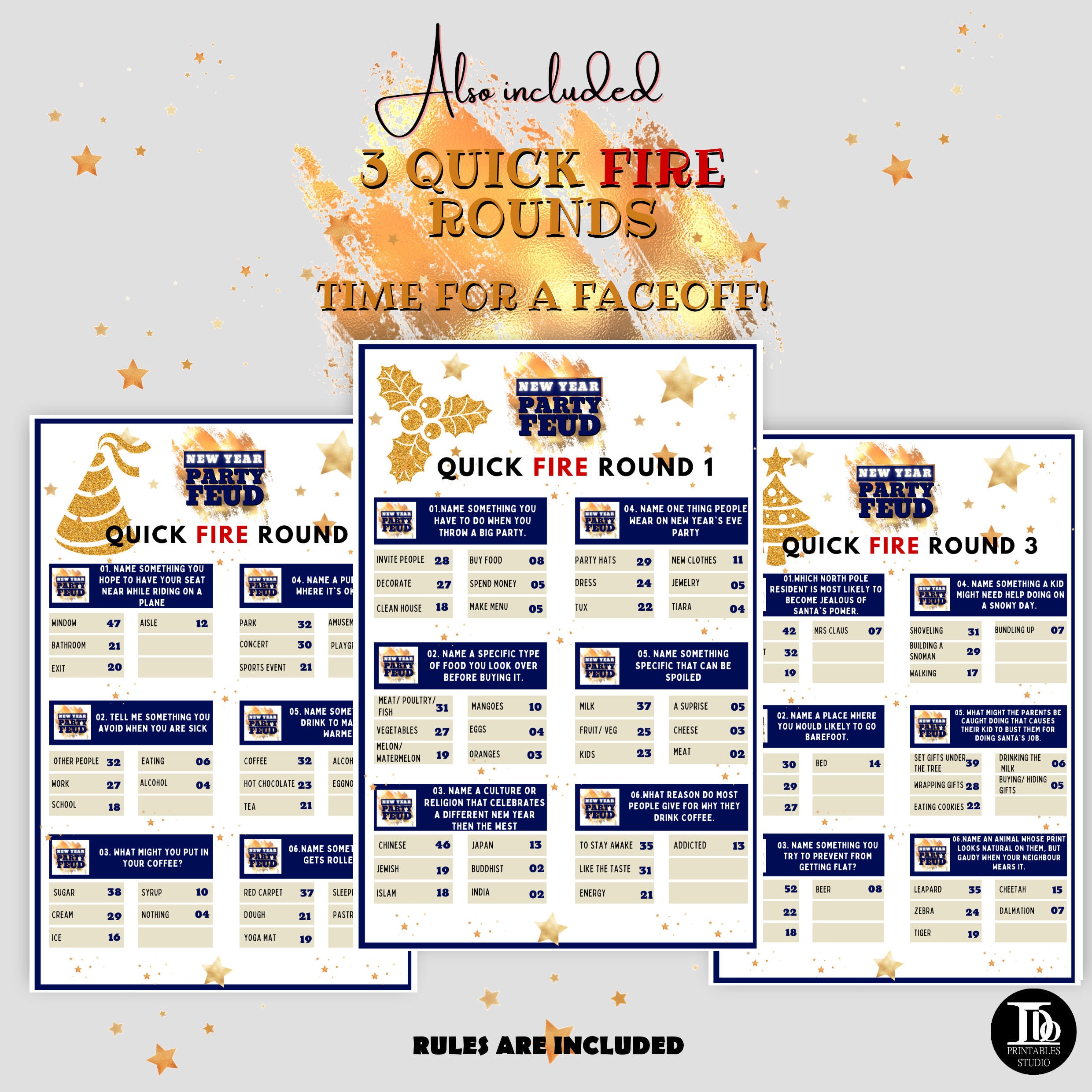 New Year Party Friendly Feud | New Year's Eve Group Game Cards ...