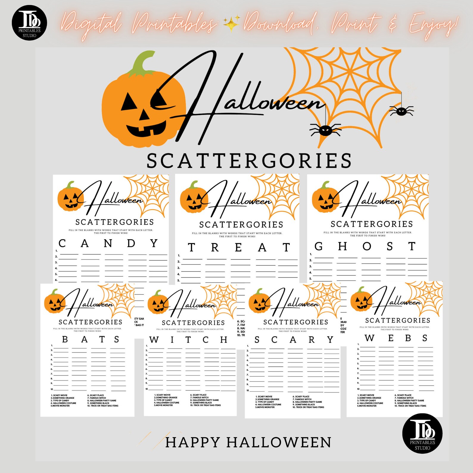 Halloween Scattergories Bundle | Halloween Group Games | Family ...