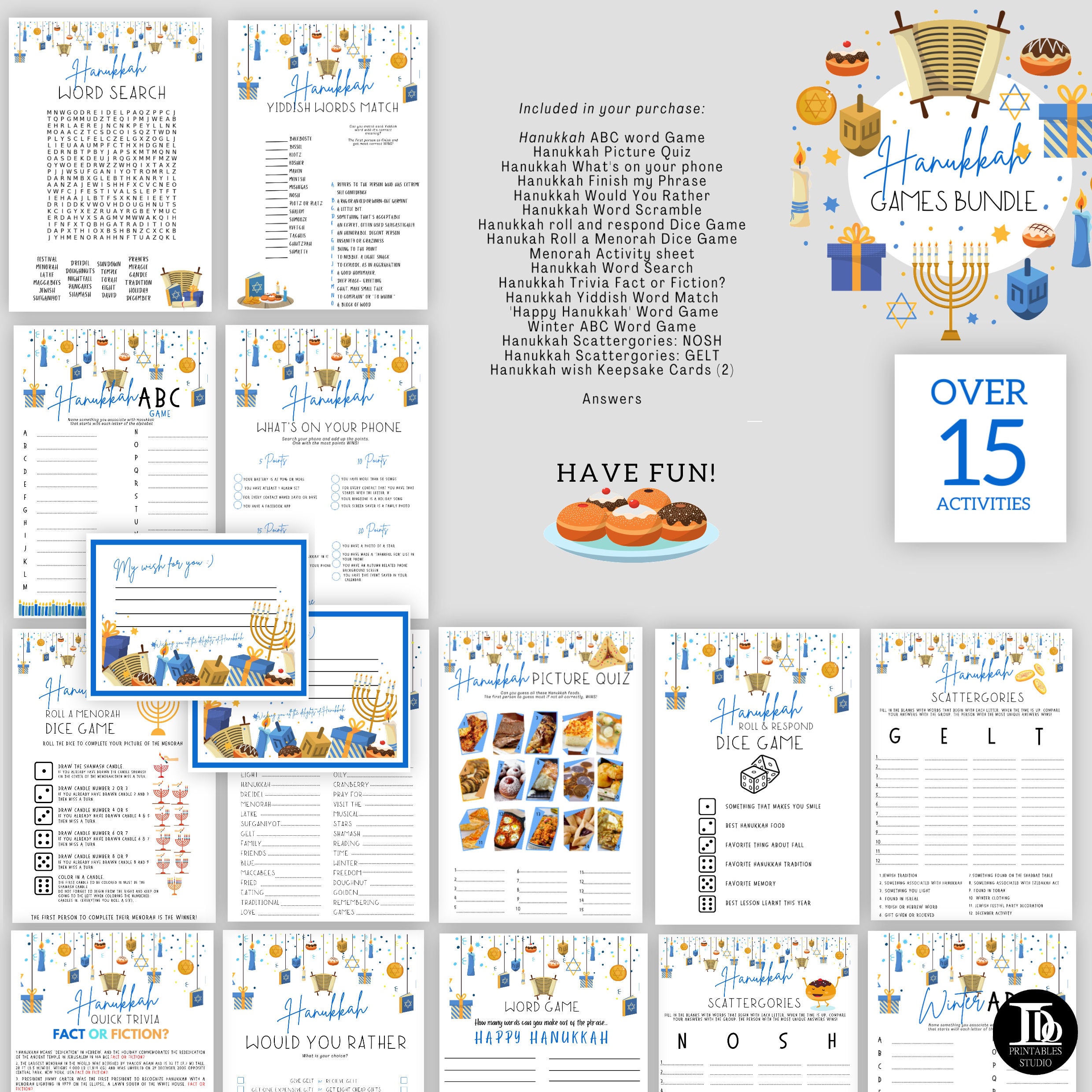 Hanukkah Games Bundle | Printable Family Hanukkah Party Activity ...
