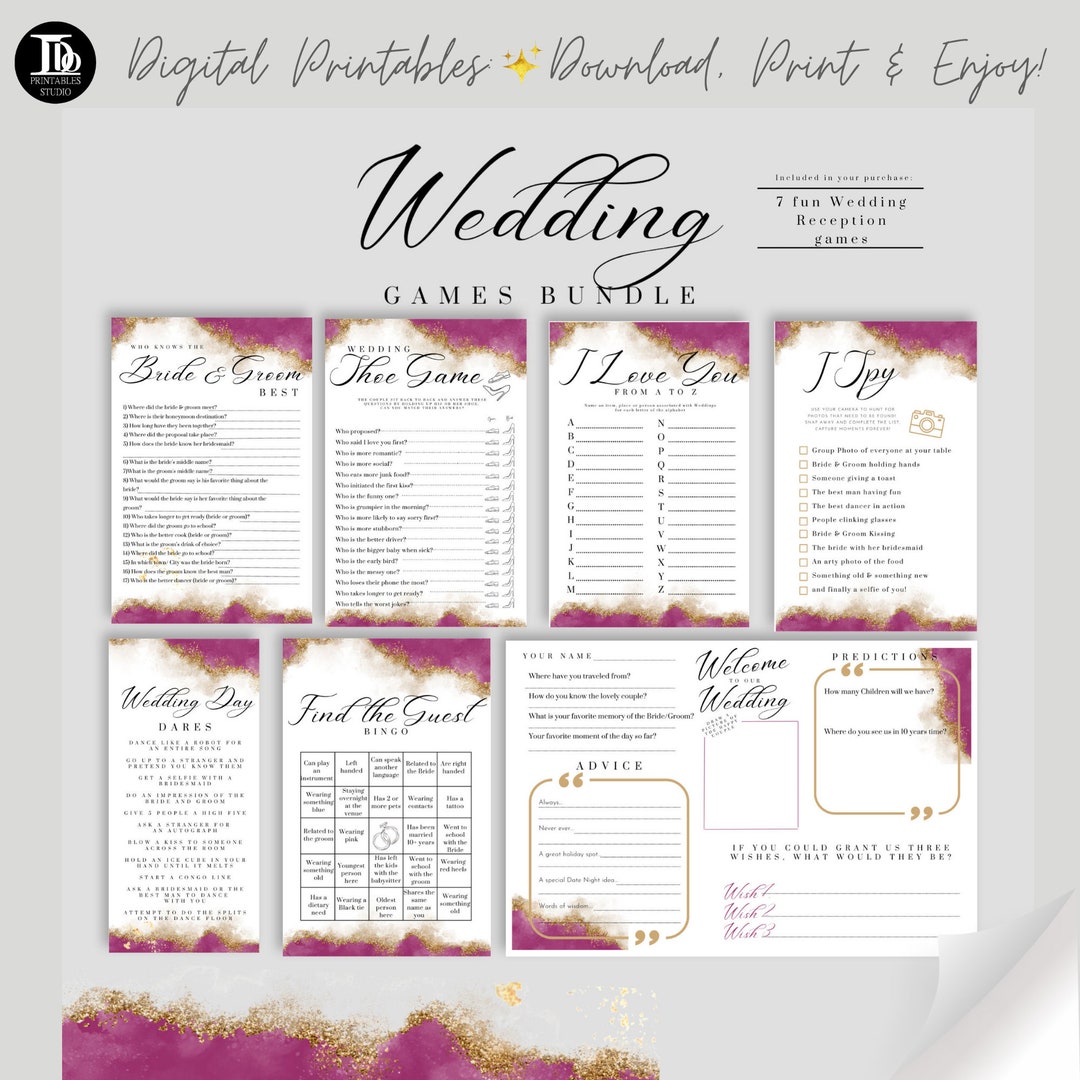 Wedding Games Bundle | Wedding Table Activity | Pink Wedding Reception ...
