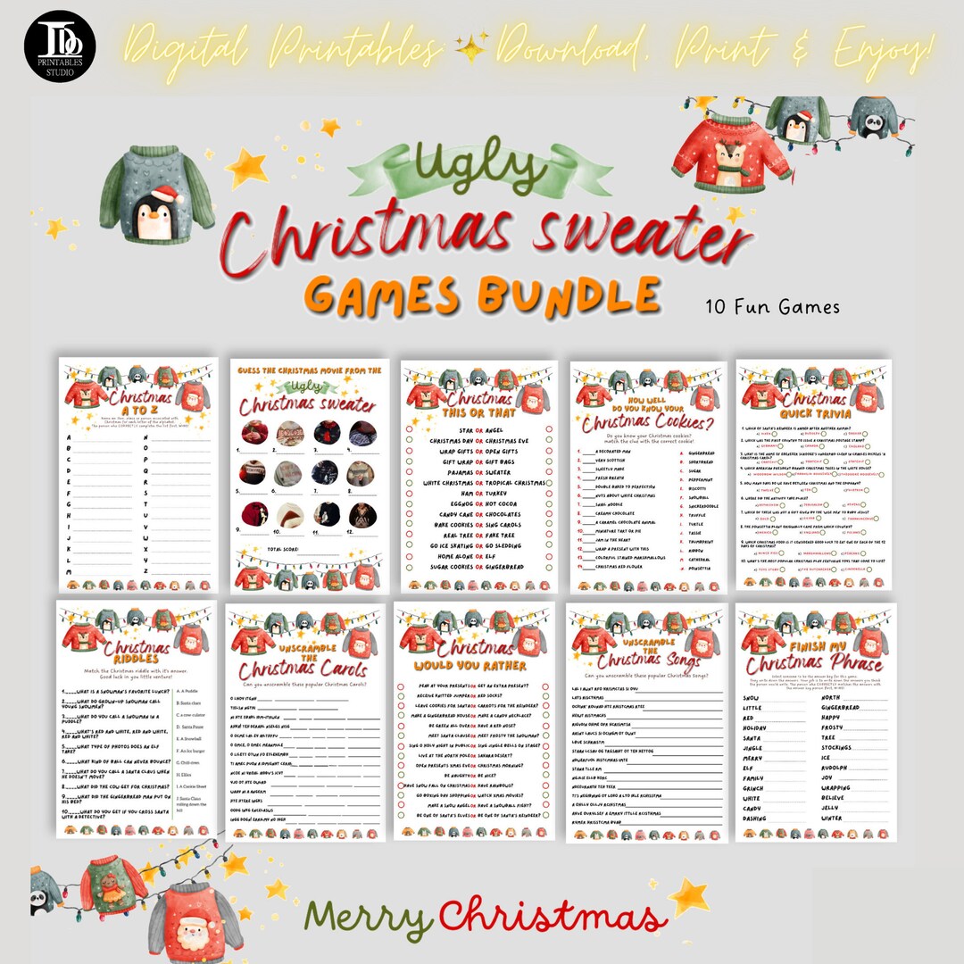 Ugly Sweater Christmas Party Games Bundle | Printable Office Holiday ...
