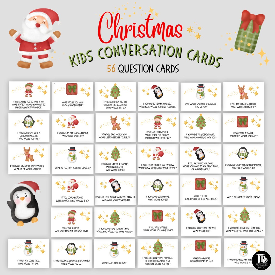 Printable Christmas Kids Conversation Cards Christmas Dinner | Etsy