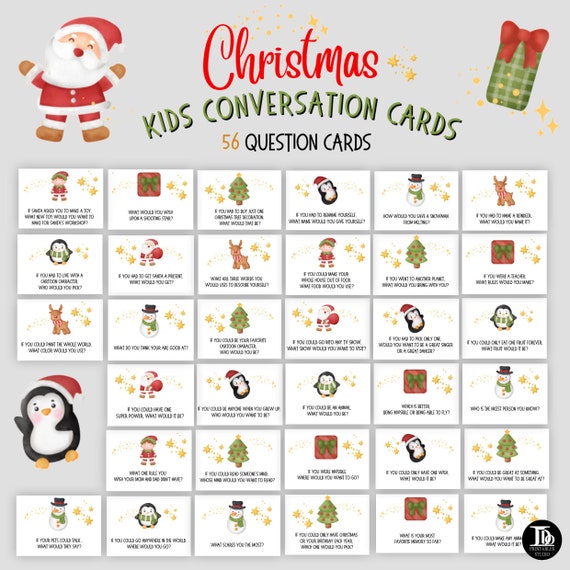 Printable Christmas Kids Conversation Cards Christmas Dinner | Etsy