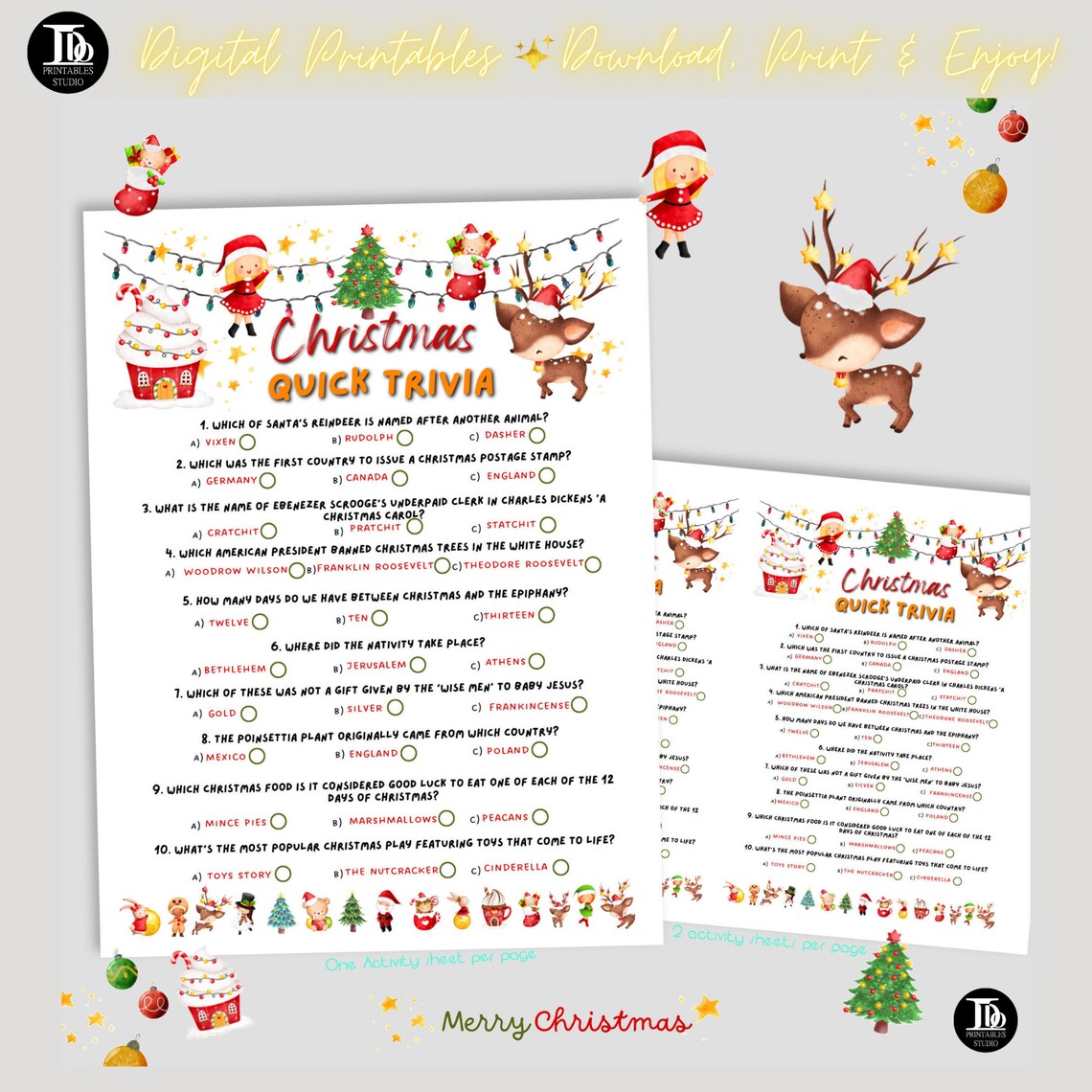 Christmas Trivia Activity Sheet | Christmas Party Icebreaker | Multiple ...