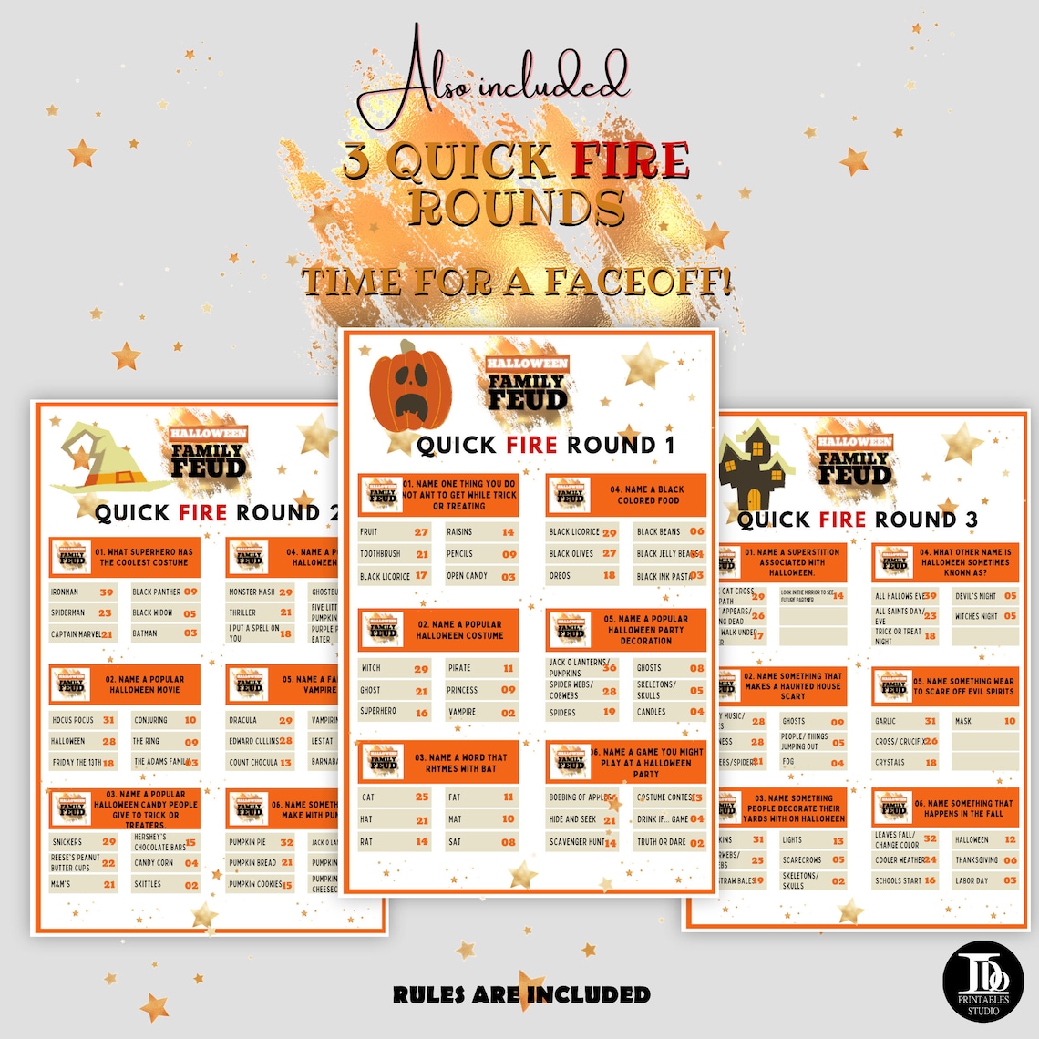 Halloween Party Feud Halloween Family Group Game Cards - Etsy